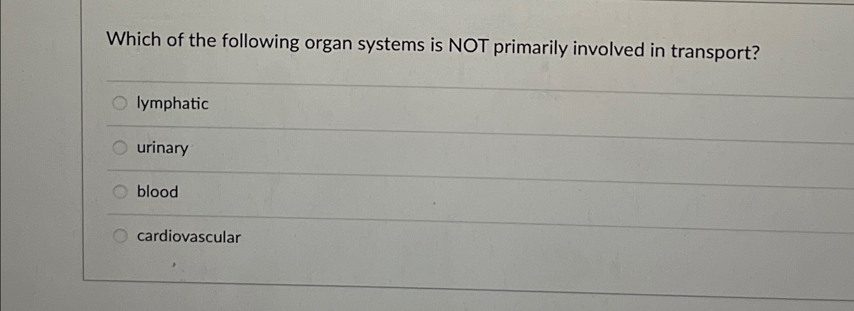 Solved Which of the following organ systems is NOT primarily | Chegg.com