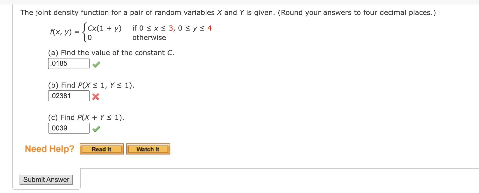 Solved The joint density function for a pair of random | Chegg.com