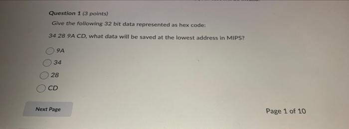 Solved Question 1 (3 points) Give the following 32 bit data | Chegg.com