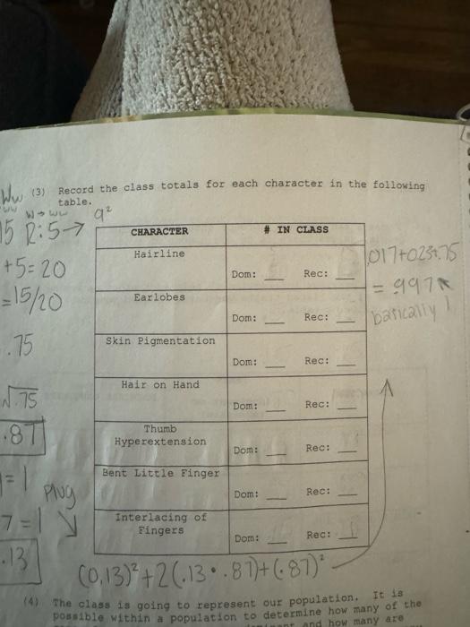 the following table.W (3) Record the class totals for | Chegg.com