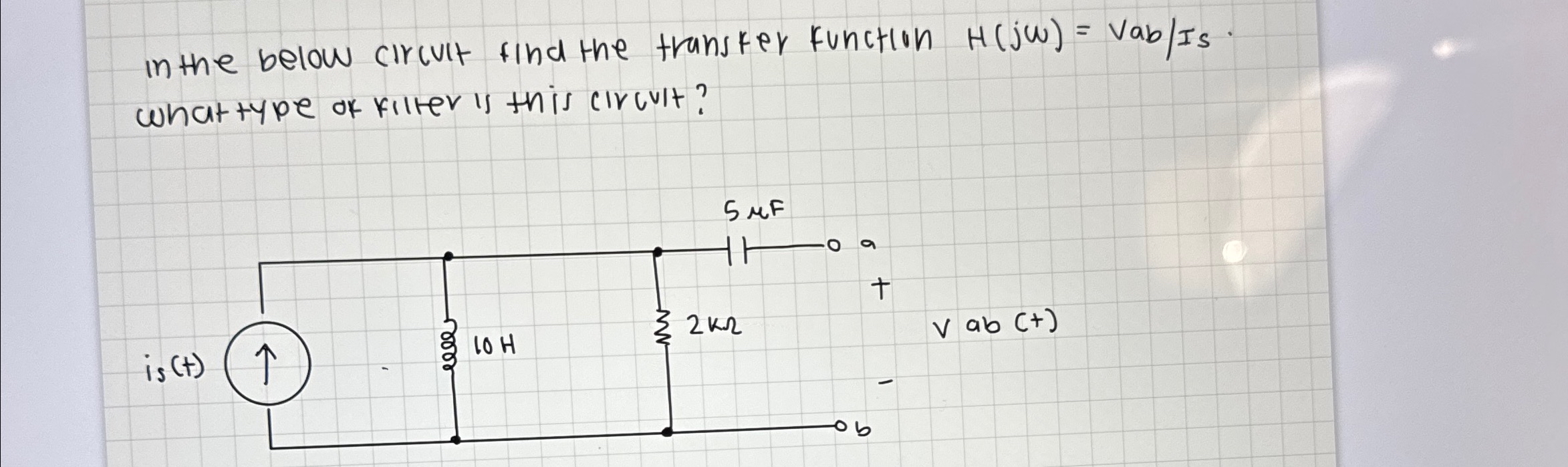 Solved in the below circult find the transfer function | Chegg.com