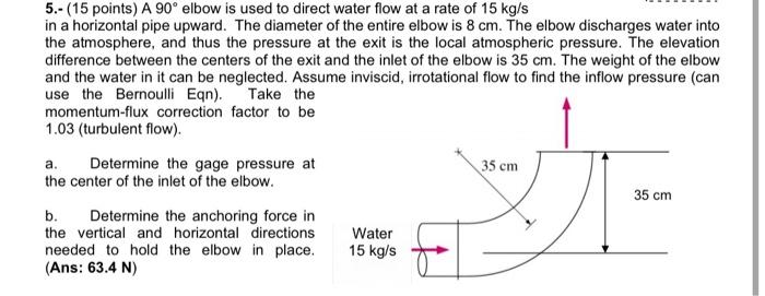 Solved 5.- (15 points) A 90∘ elbow is used to direct water | Chegg.com