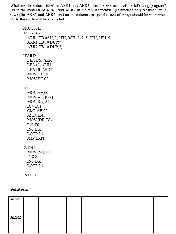 Solved ARR2 ﻿What are the values stored in \( ﻿A R | Chegg.com