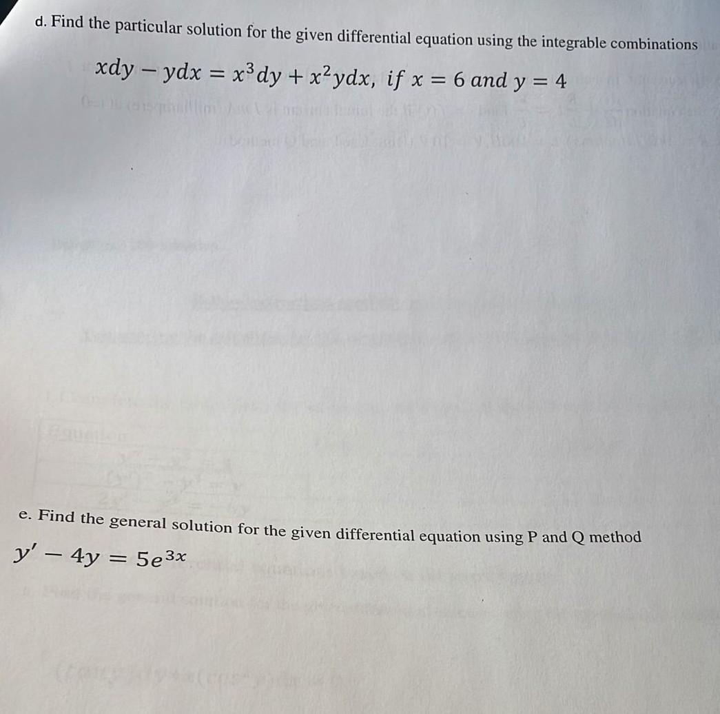 Solved d. Find the particular solution for the given | Chegg.com