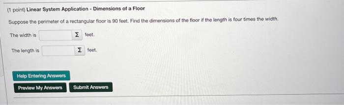 Solved (1 point) Linear System Application - Dimensions of a | Chegg.com