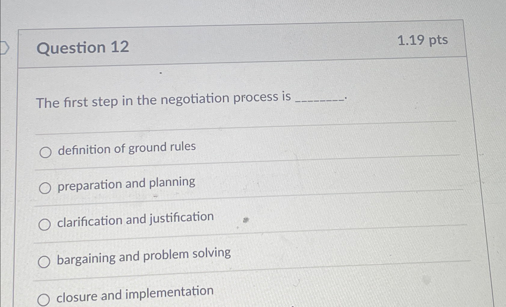 Solved Question 121.19 ﻿ptsThe first step in the negotiation | Chegg.com