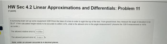 Solved HW Sec 4.2 Linear Approximations and Differentials: | Chegg.com