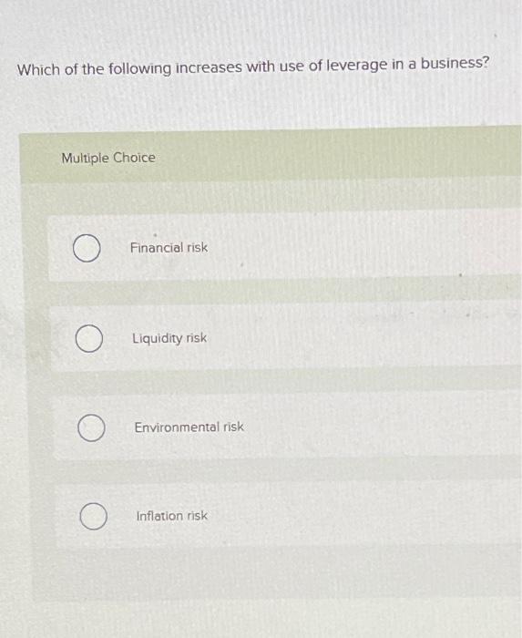 Solved Which of the following increases with use of leverage | Chegg.com