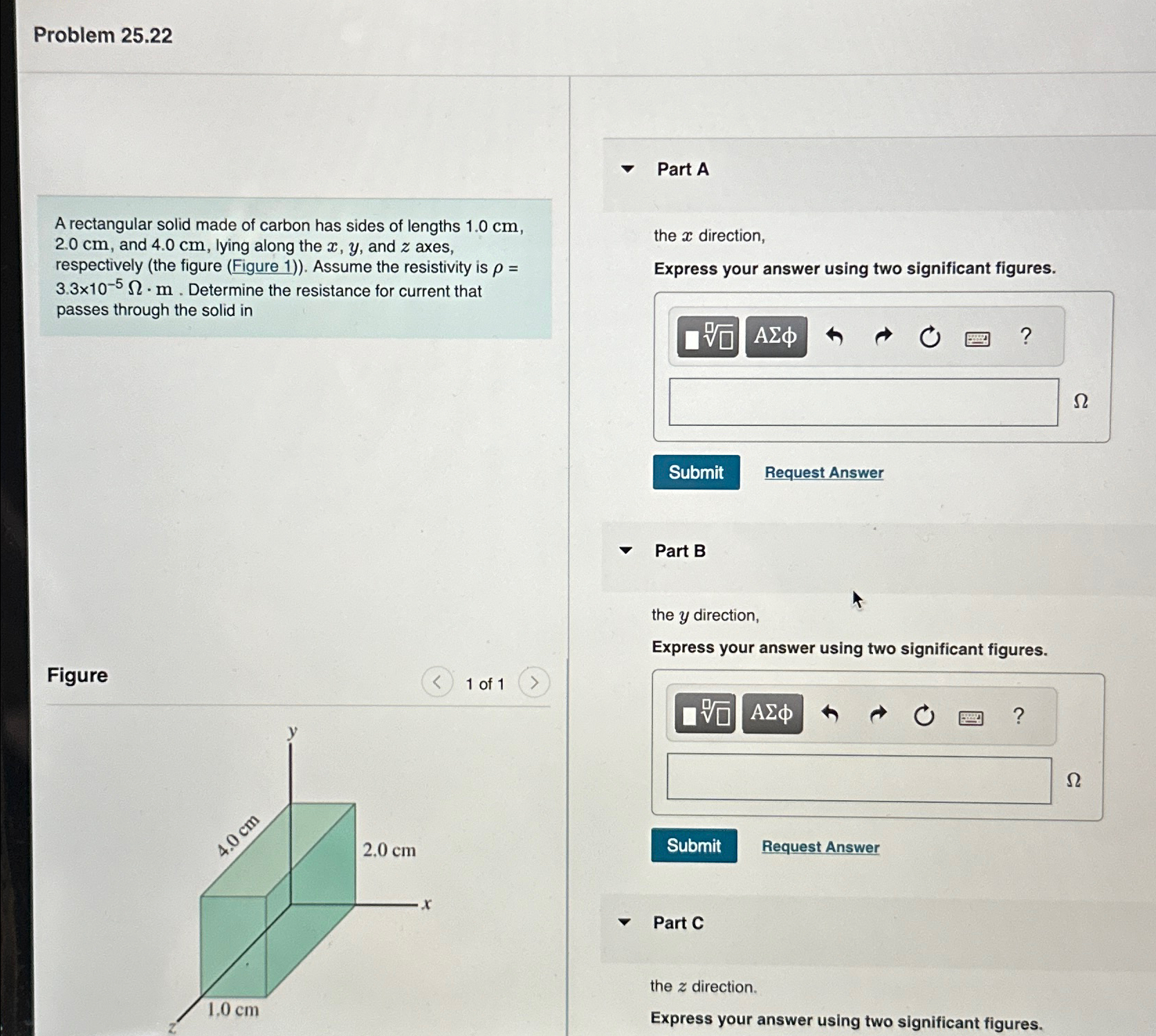 Solved Problem 25.22A rectangular solid made of carbon has | Chegg.com