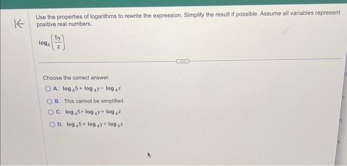 Solved Use the properties of logarithms to rewrite the | Chegg.com