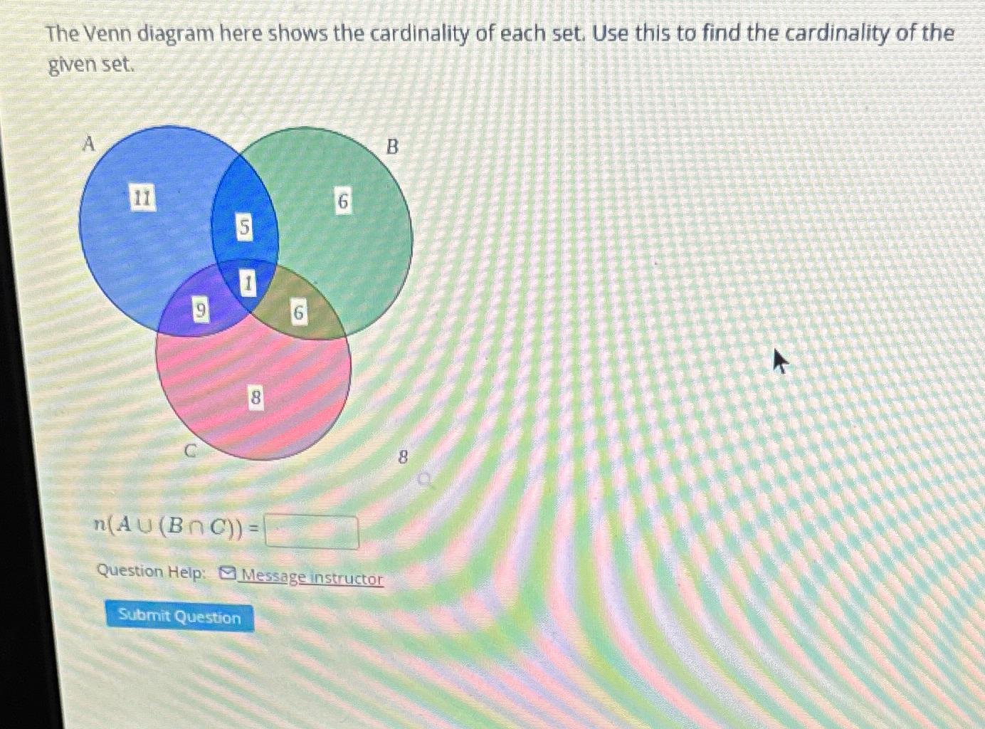 The Venn diagram here shows the cardinality of each | Chegg.com