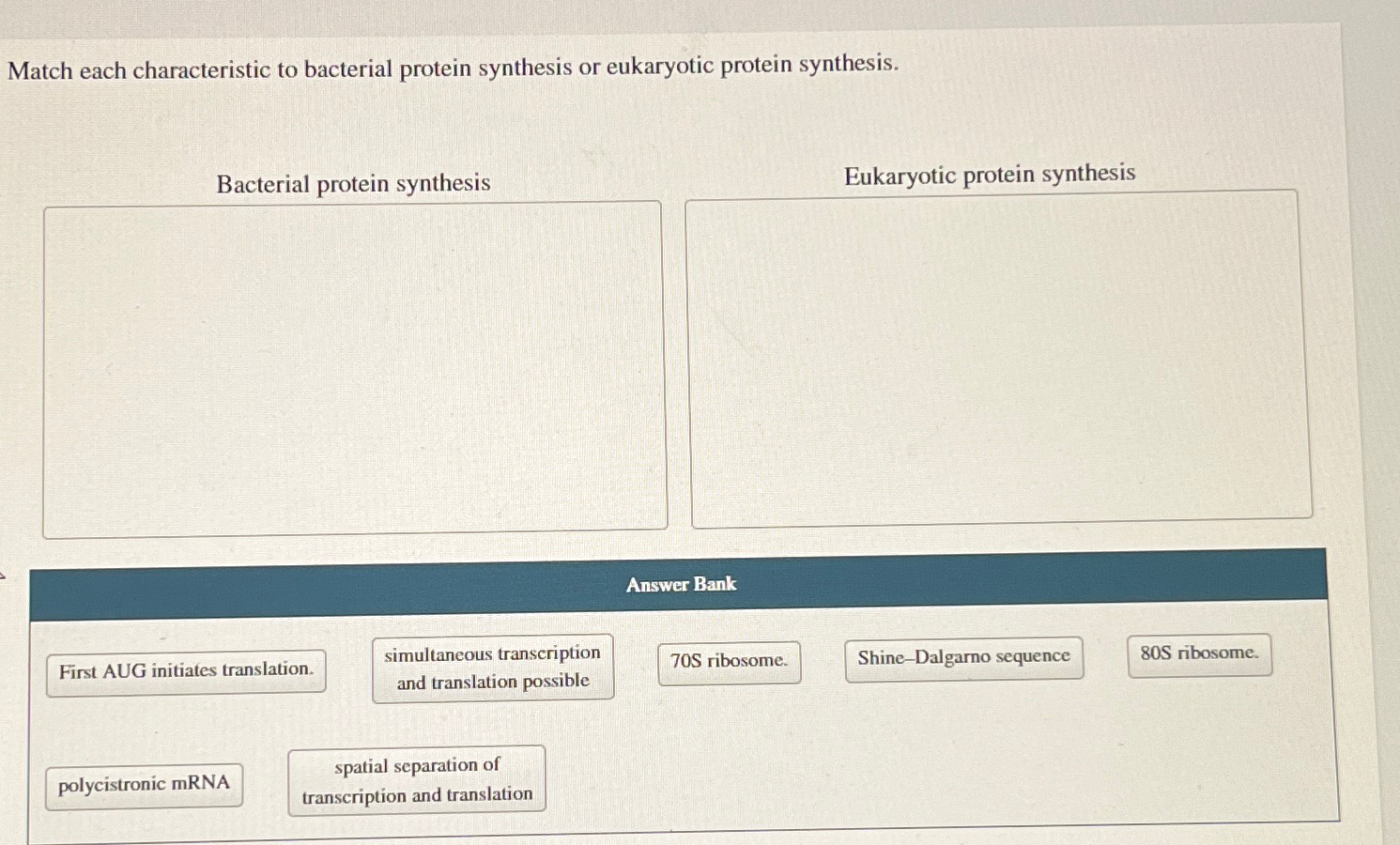 Solved Match each characteristic to bacterial protein | Chegg.com