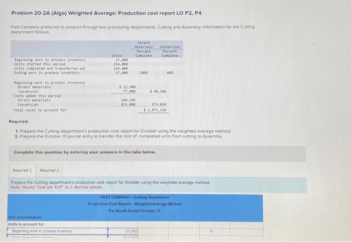Solved Problem 20.2A (Algo) Weighted Average: Production | Chegg.com