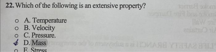 Solved 22. Which of the following is an extensive property? | Chegg.com