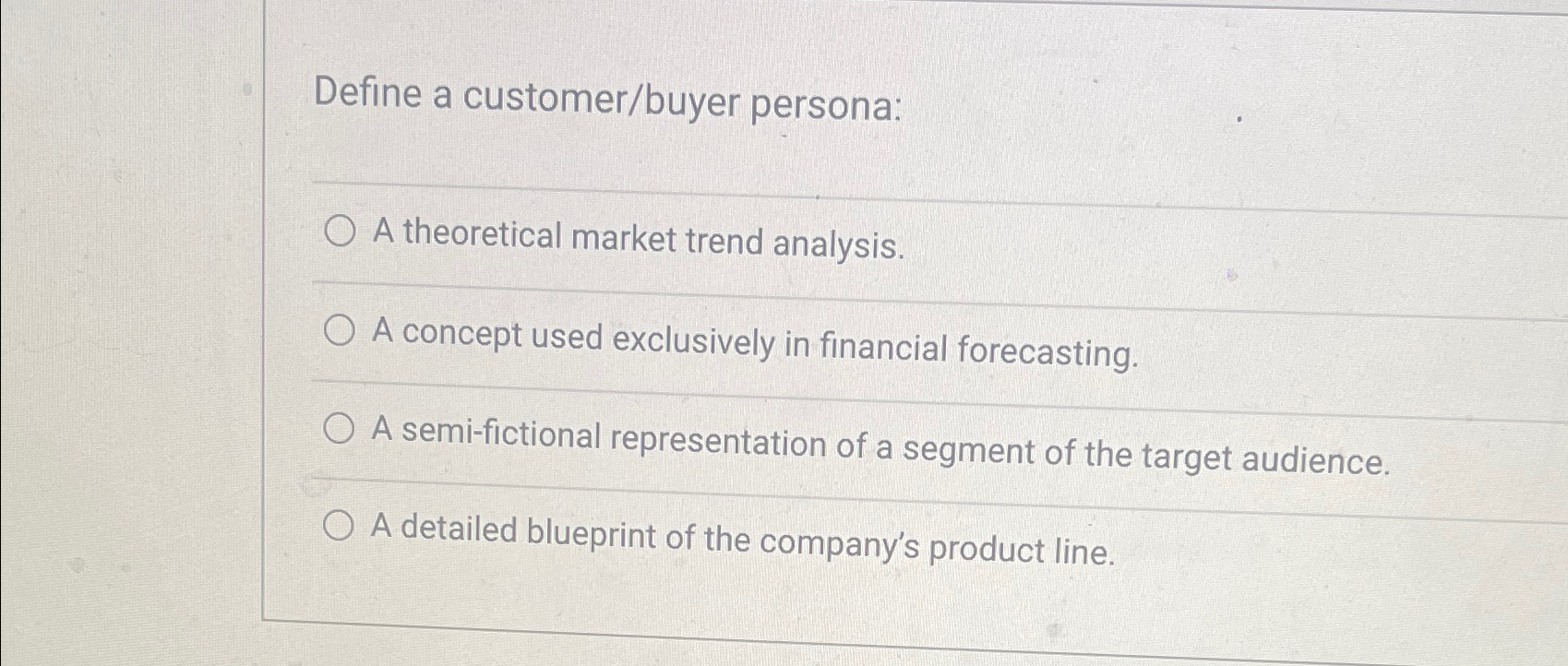 Solved Define a customer/buyer persona:A theoretical market | Chegg.com