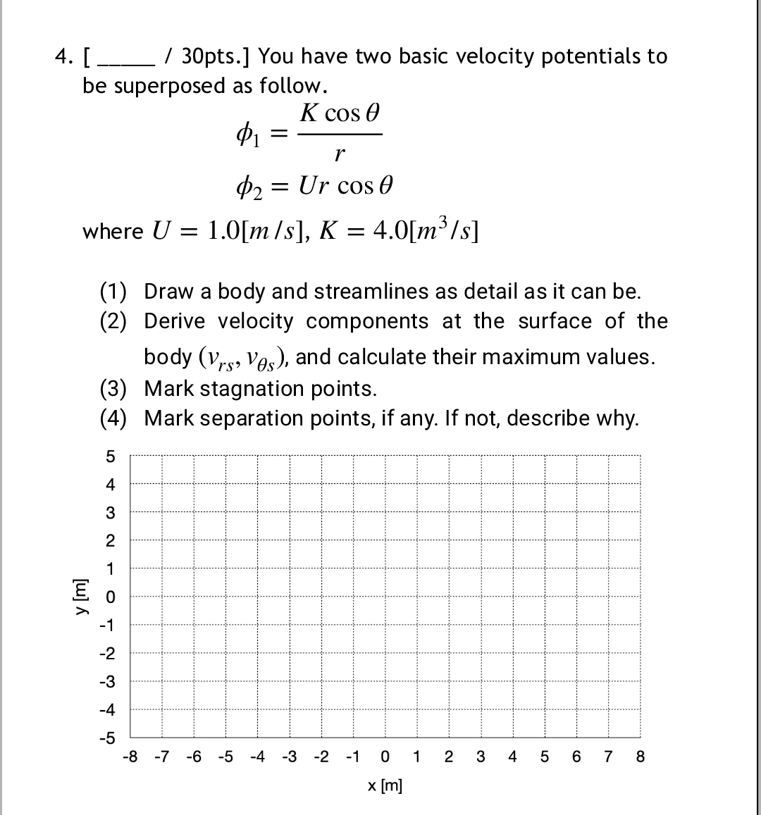 Solved [ / 30pts.] ﻿You have two basic velocity potentials | Chegg.com