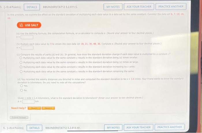 Solved Multiplyng eech deta value by the same conatant c | Chegg.com