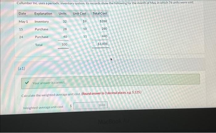 Calculate the weighted-average unit cost. (Round | Chegg.com