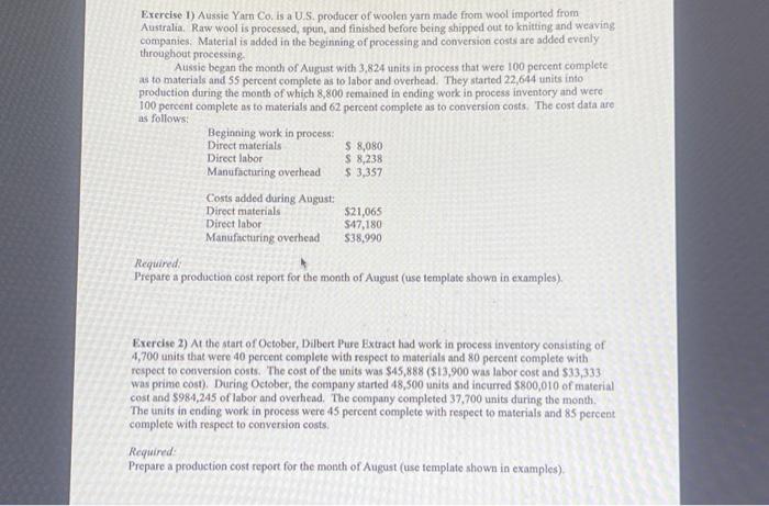 Solved Exercise 1) Aussie Yarn Co. is a U.S. producer of | Chegg.com