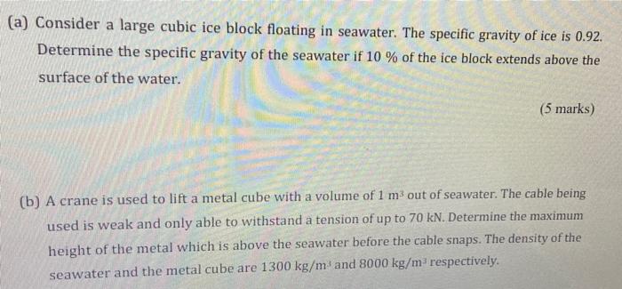 Solved (a) Consider a large cubic ice block floating in | Chegg.com