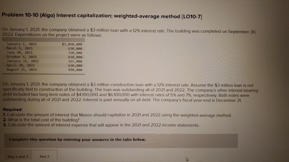 Solved Problem 10-10 (Algo) Interest capitalization; | Chegg.com