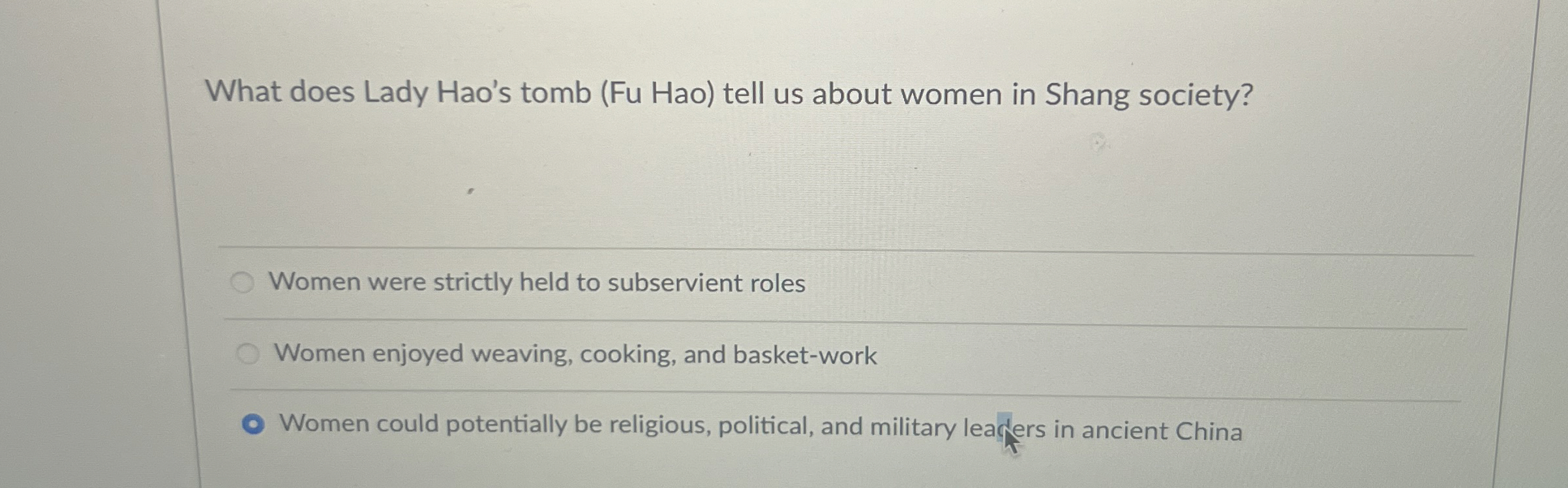 Solved What does Lady Hao's tomb (Fu Hao) ﻿tell us about | Chegg.com