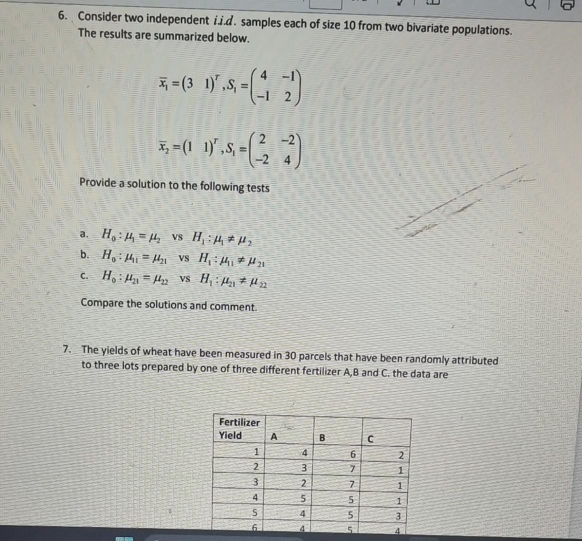6. Consider two independent i.i.d. samples each of | Chegg.com