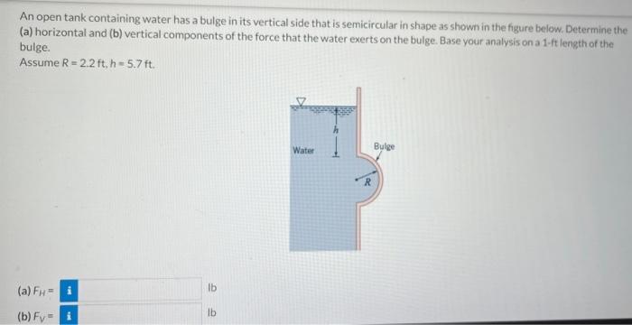Solved An open tank containing water has a bulge in its | Chegg.com