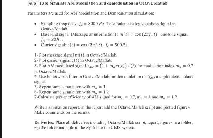 Solved Parameters are used for AM Modulation and | Chegg.com
