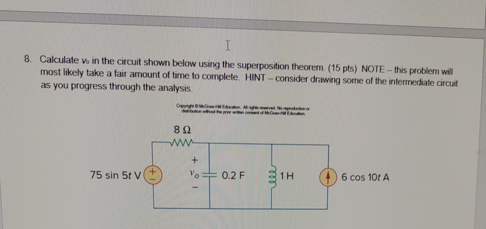 Solved 8. Calculate v0 in the circuit shown below using the | Chegg.com