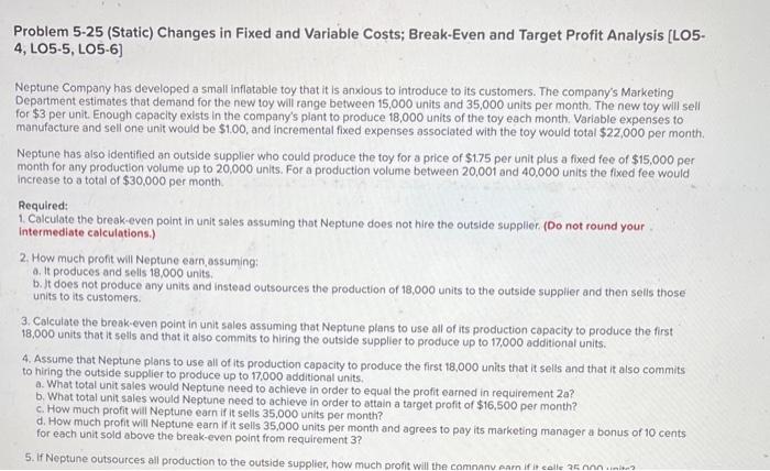 Solved Problem 5-25 (Static) Changes in Fixed and Variable | Chegg.com