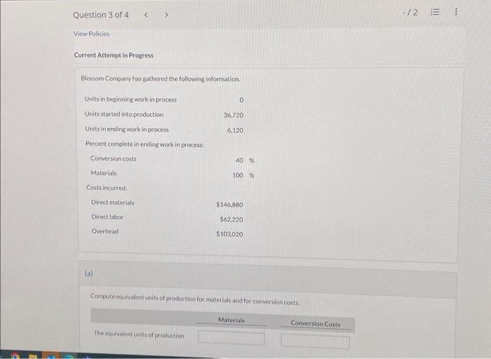 Solved Current Attempt in Progress Blossom Company has | Chegg.com
