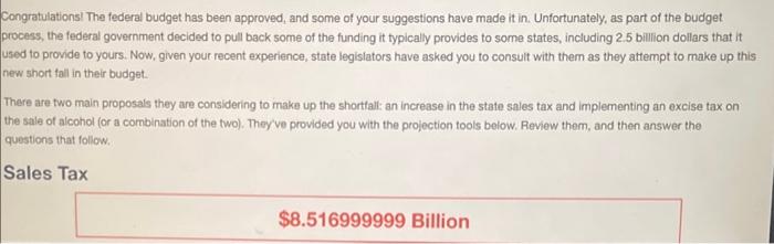 Solved Congratulations! The federal budget has been | Chegg.com