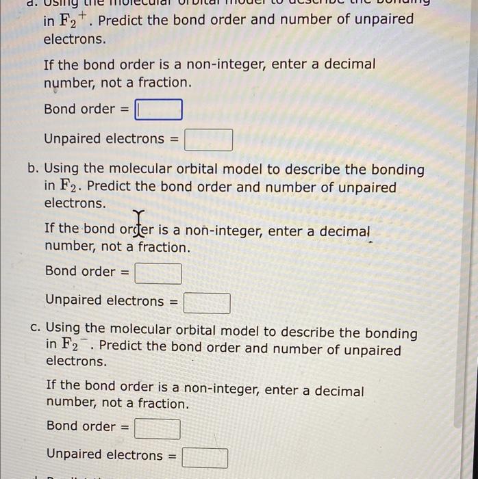 Solved in F2. Predict the bond order and number of unpaired | Chegg.com