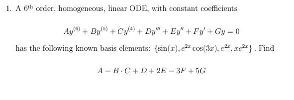 Solved 1. A 6th order, homogeneous, linear ODE, with | Chegg.com