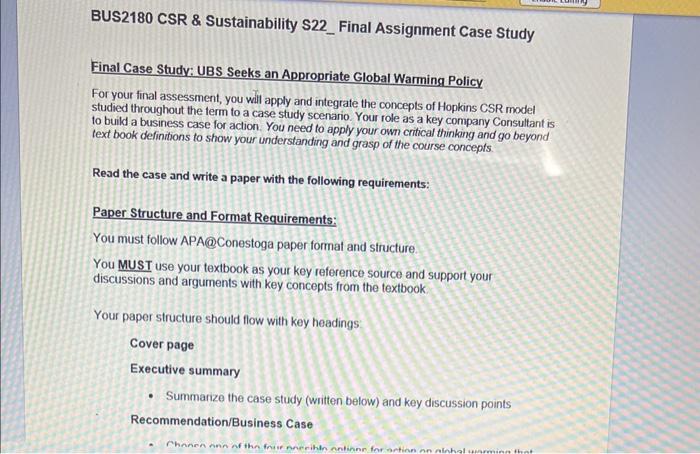 Final Case Study: UBS Seeks an Appropriate Global | Chegg.com