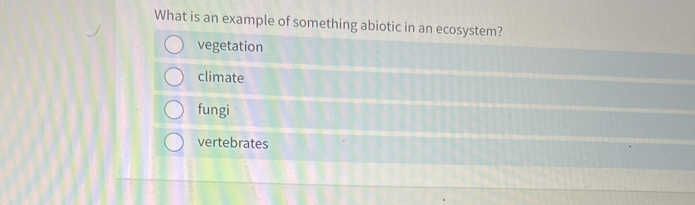 Solved What is an example of something abiotic in an | Chegg.com