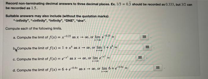 Solved Record non-terminating decimal answers to three | Chegg.com