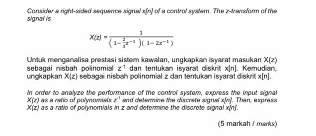 Solved Consider a right-sided sequence signal x[n] of a | Chegg.com
