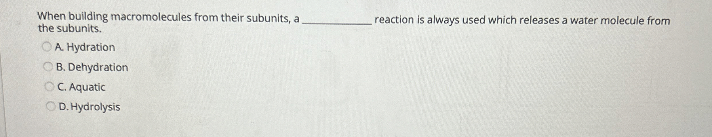 Solved When building macromolecules from their subunits, | Chegg.com
