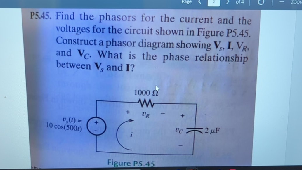 Solved P5.45. ﻿Find the phasors for the current and the | Chegg.com