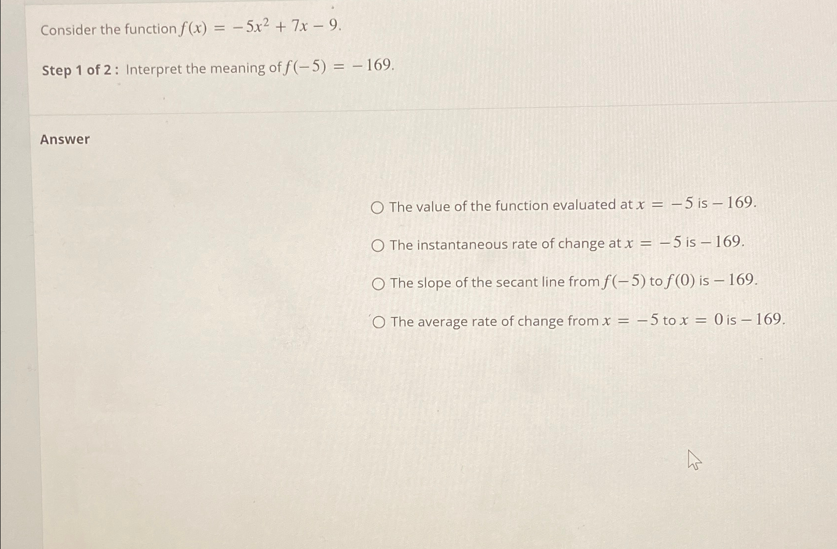 Solved Consider The Function F X 5x2 7x 9step 1 ﻿of 2 ﻿