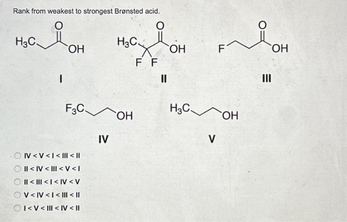 Solved Rank from weakest to strongest Brønsted acid. I IV | Chegg.com