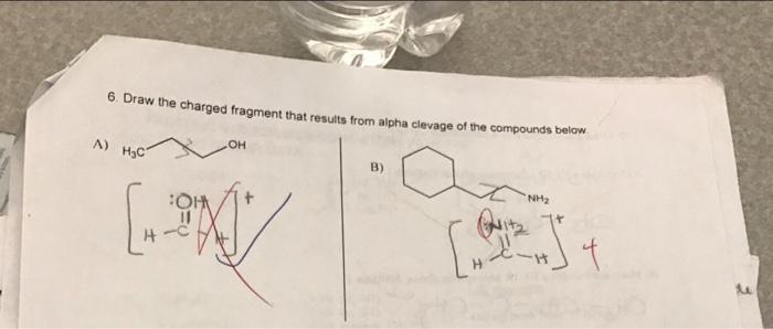 Solved 6. Draw the charged fragment that results from alpha | Chegg.com