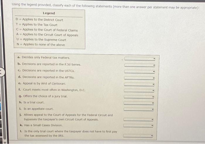 Solved Using the legend provided, classify each of the | Chegg.com