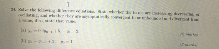 Solved I I 34. Solve the following difference equations. | Chegg.com