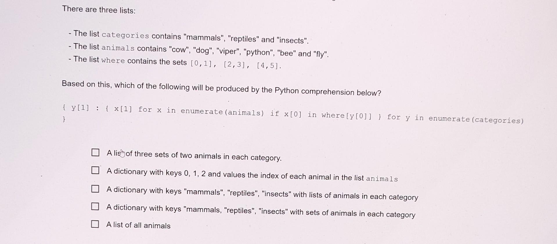 Solved There are three lists: - The list categories contains | Chegg.com