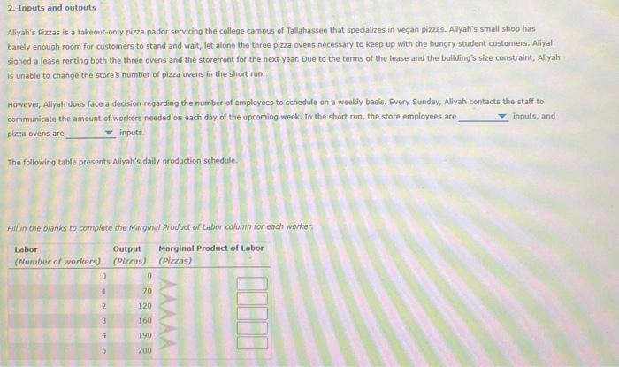 Solved Aliyah's Pizzas is a takeout-only pizza parfor | Chegg.com