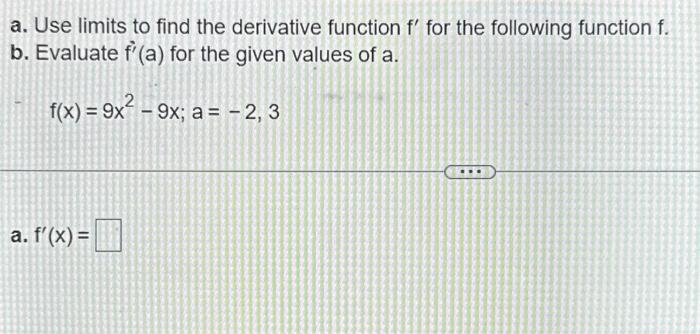 Solved a. Use limits to find the derivative function f′ for | Chegg.com
