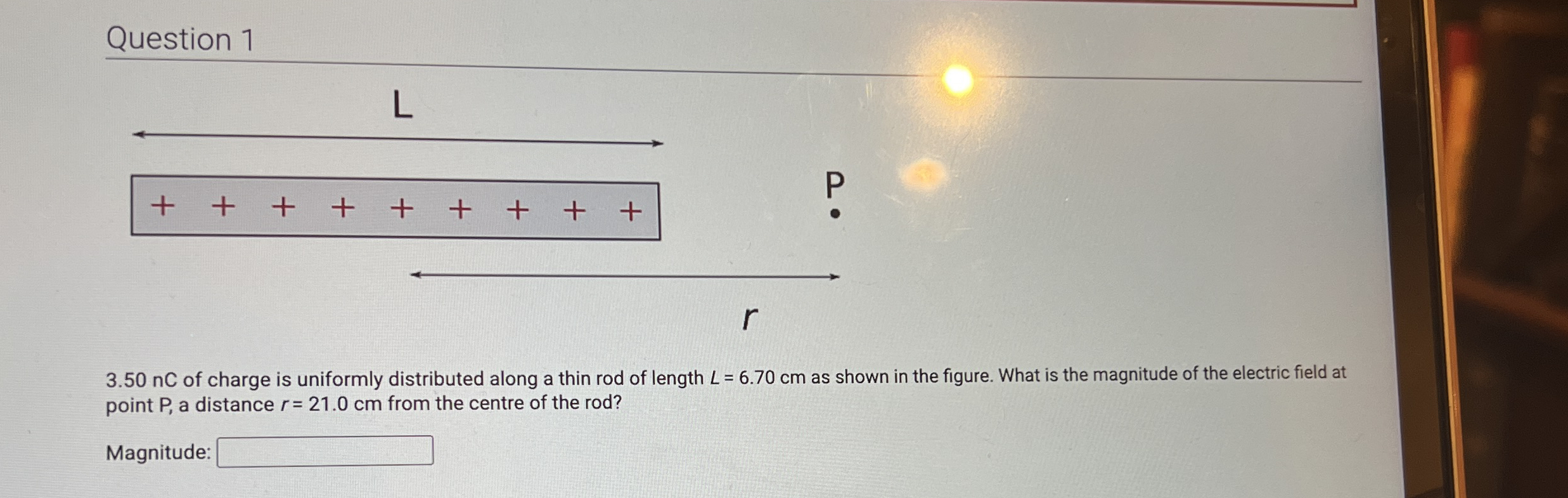 Question 13.50 ﻿nC of charge is uniformly distributed | Chegg.com